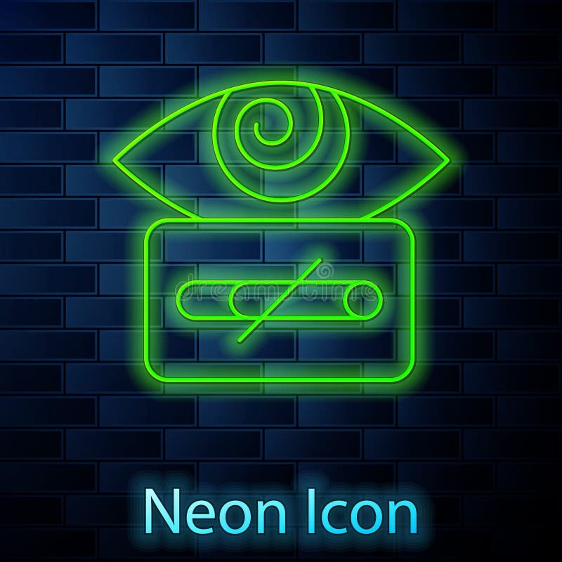 Glowing Neon Line Hypnosis Icon Isolated On Brick Wall Background
