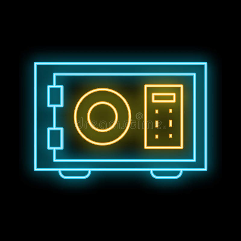 Glowing Neon Line Icon of a Safe Representing Security and Safety Stock ...