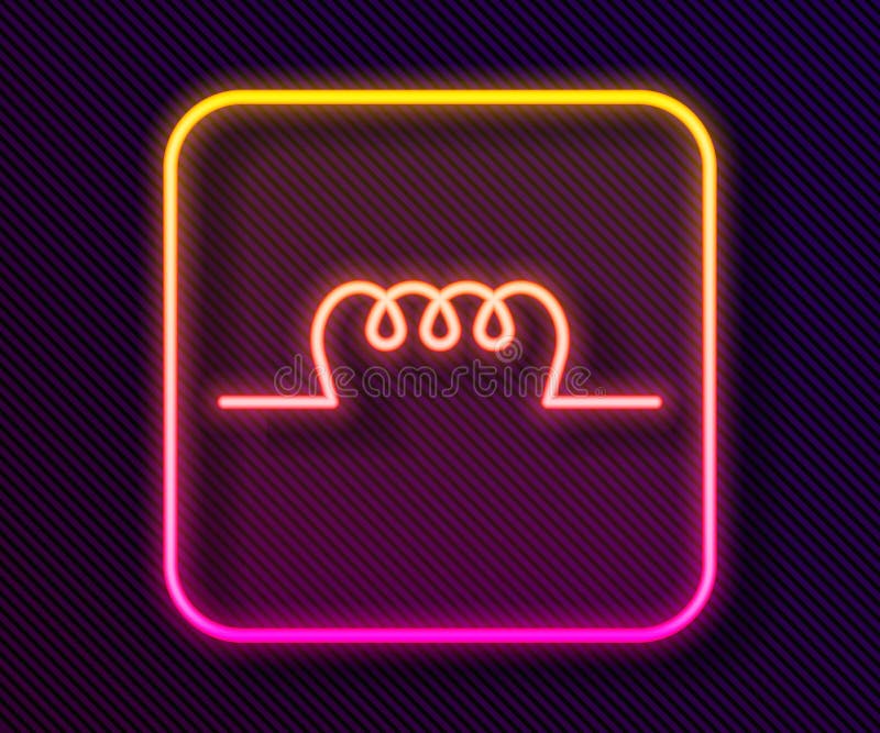 Glowing Neon Line Inductor in Electronic Circuit Icon Isolated on Black ...