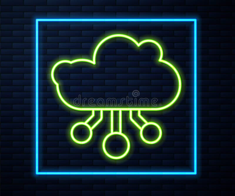 Glowing Neon Line Internet of Things Icon Isolated on Brick Wall ...