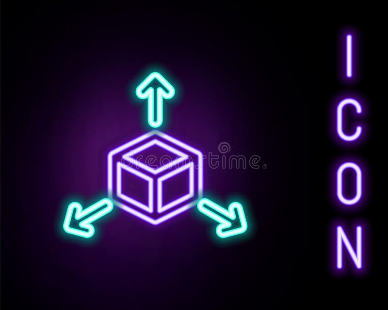 Glowing Neon Line Isometric Cube Icon Isolated On Black Background