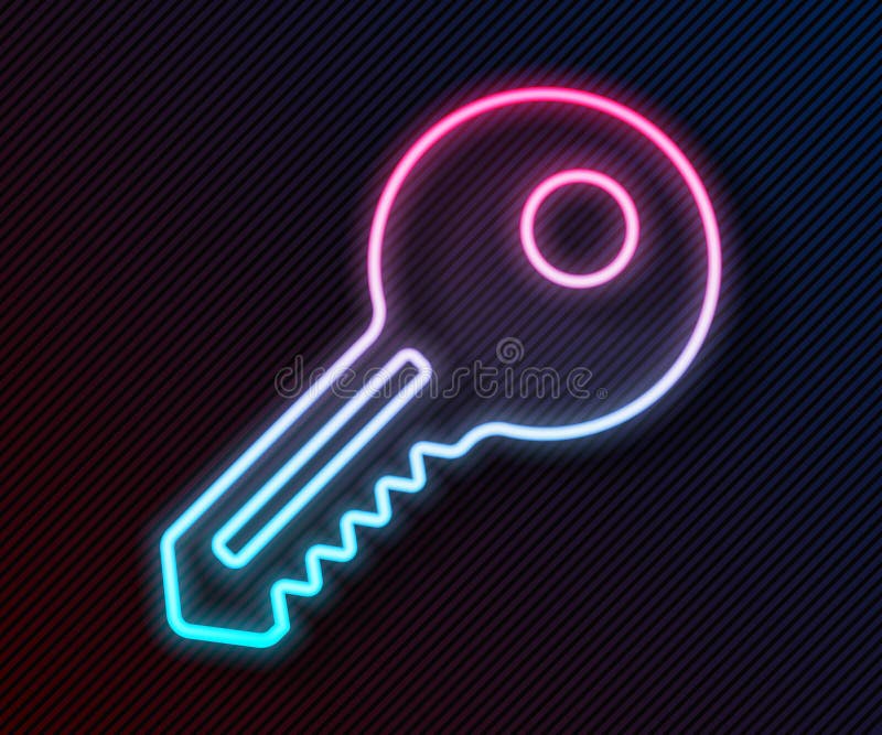 Glowing Neon Line Key Icon Isolated on Black Background. Vector ...