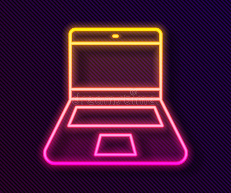 Glowing Neon Line Laptop Icon Isolated on Black Background. Computer ...