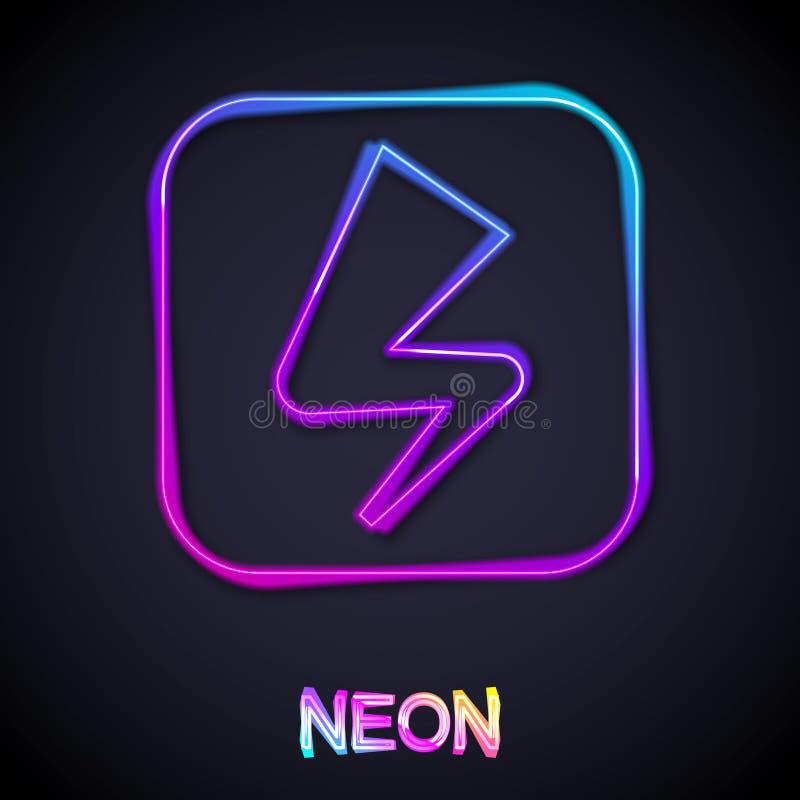 Glowing Neon Line Lightning Bolt Icon Isolated on Black Background ...
