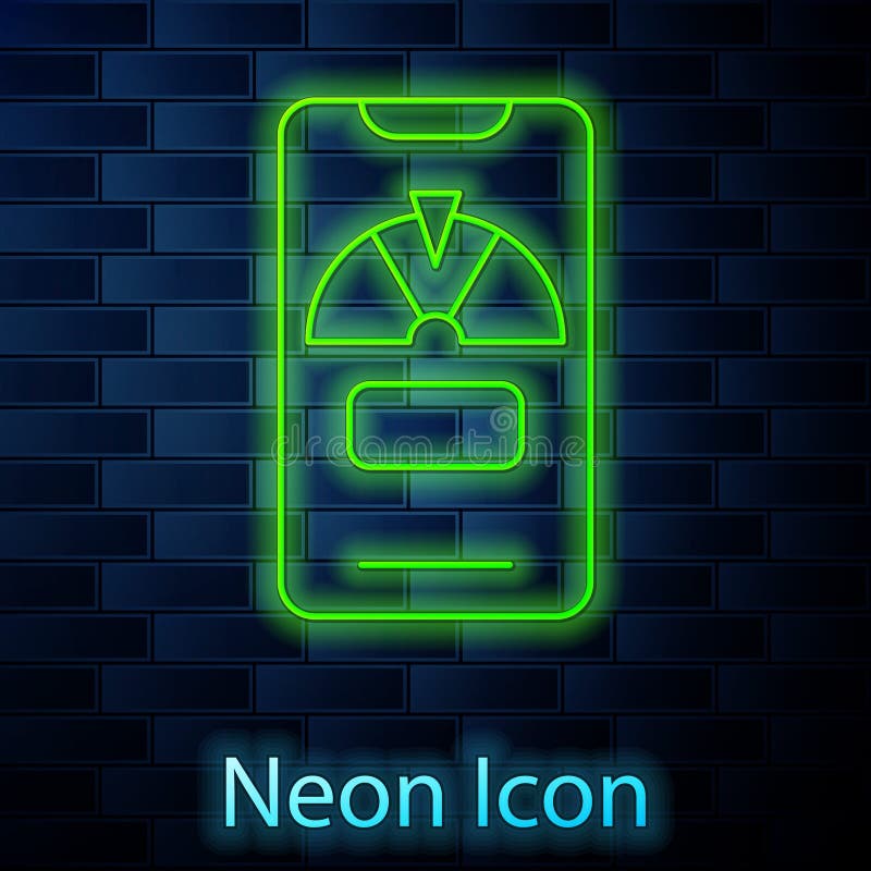 Glowing Neon Line Lucky Wheel on Phone Icon Isolated on Brick Wall ... Glowing Neon Line Lucky Wheel on Phone Icon Isolated on Brick Wall ...