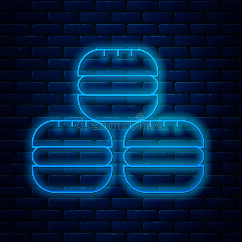 Glowing Neon Line Macaron Cookie Icon Isolated on Brick Wall Background ...
