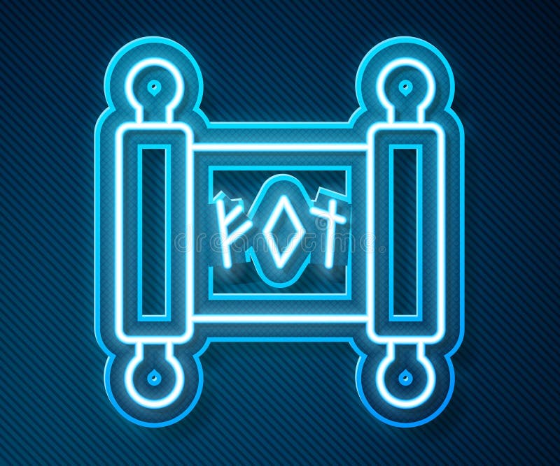Glowing Neon Line Magic Scroll Icon Isolated on Blue Background. Decree ...