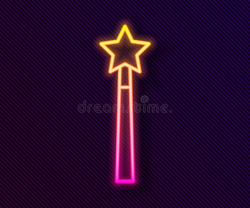 Glowing Neon Line Magic Wand Icon Isolated on Black Background. Star ...