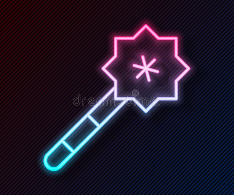 Glowing Neon Line Magic Wand Icon Isolated on Black Background. Star ...