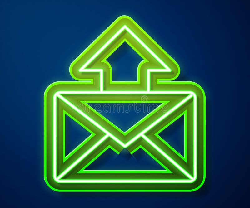 Glowing Neon Line Mail and E-mail Icon Isolated on Blue Background ...