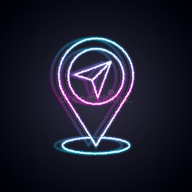 Glowing Neon Line Map Pin Icon Isolated on Black Background. Navigation ...