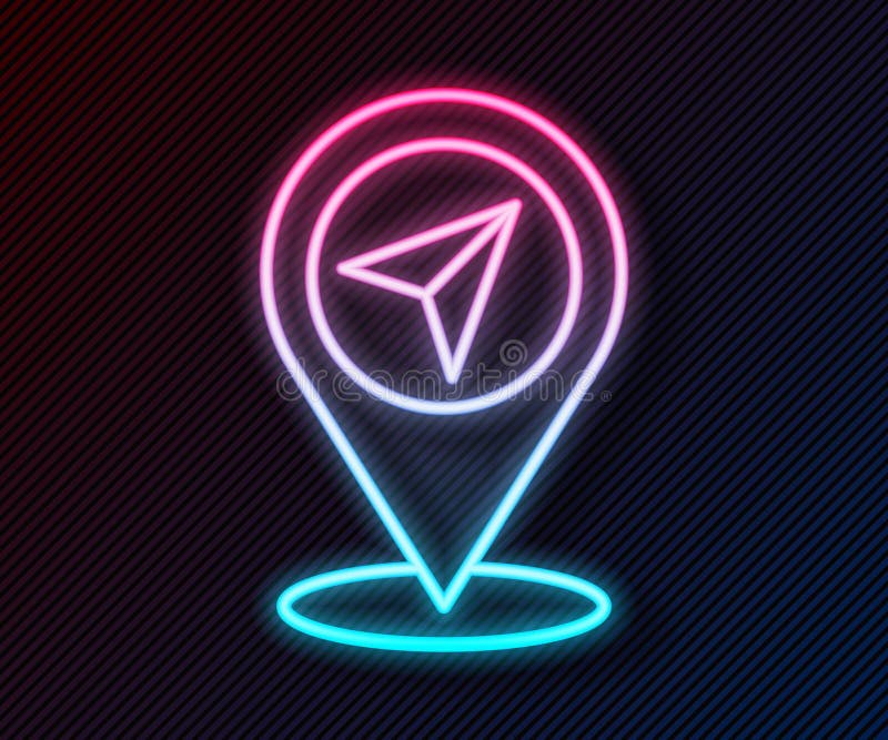 Glowing Neon Line Map Pin Icon Isolated on Black Background. Navigation ...