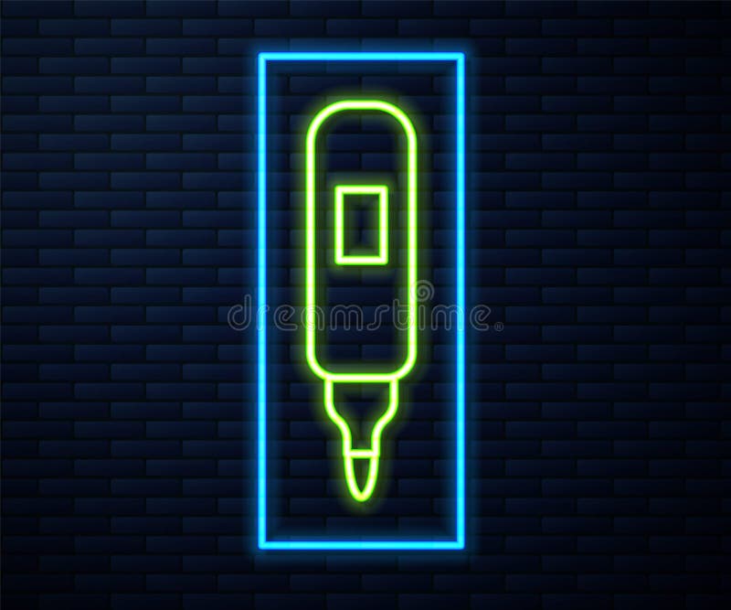 Glowing Neon Line Marker Pen Icon Isolated on Brick Wall Background ...