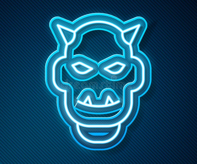 Glowing Neon Line Mask of the Devil with Horns Icon Isolated on Blue ...