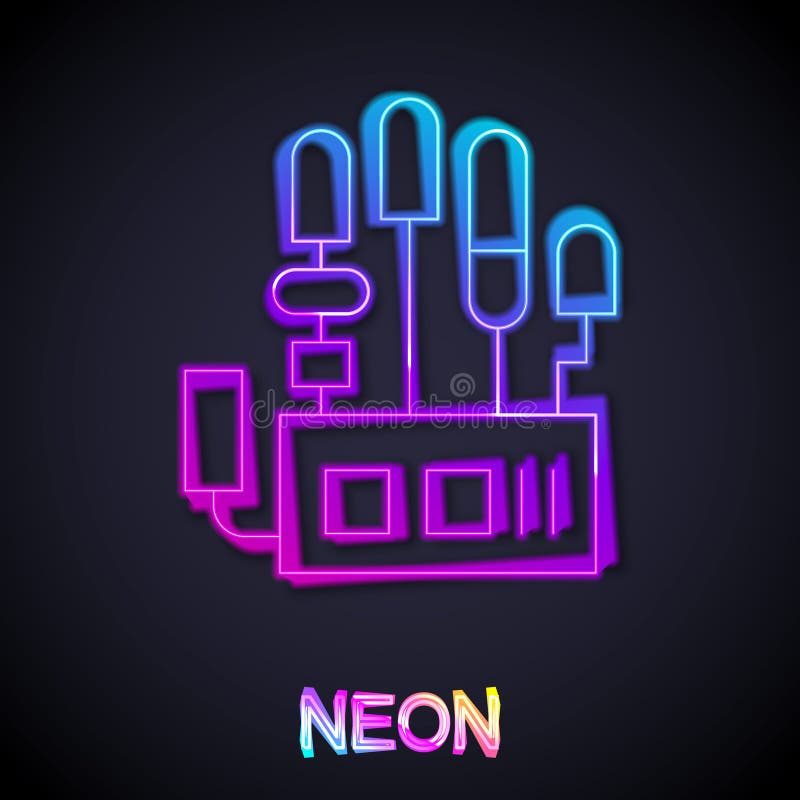 Glowing Neon Line Mechanical Robot Hand Icon Isolated on Black ...