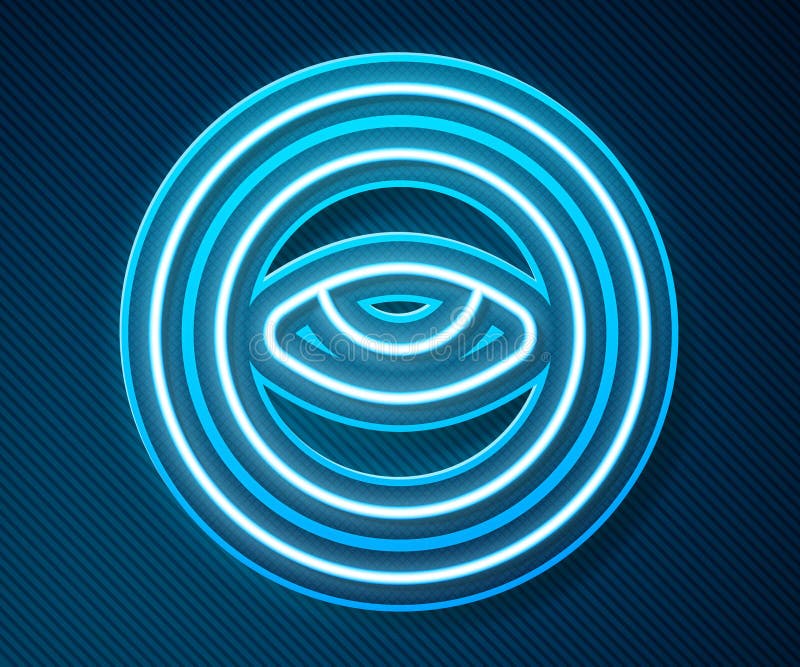 Glowing Neon Line Medallion with Eye Icon Isolated on Blue Background ...