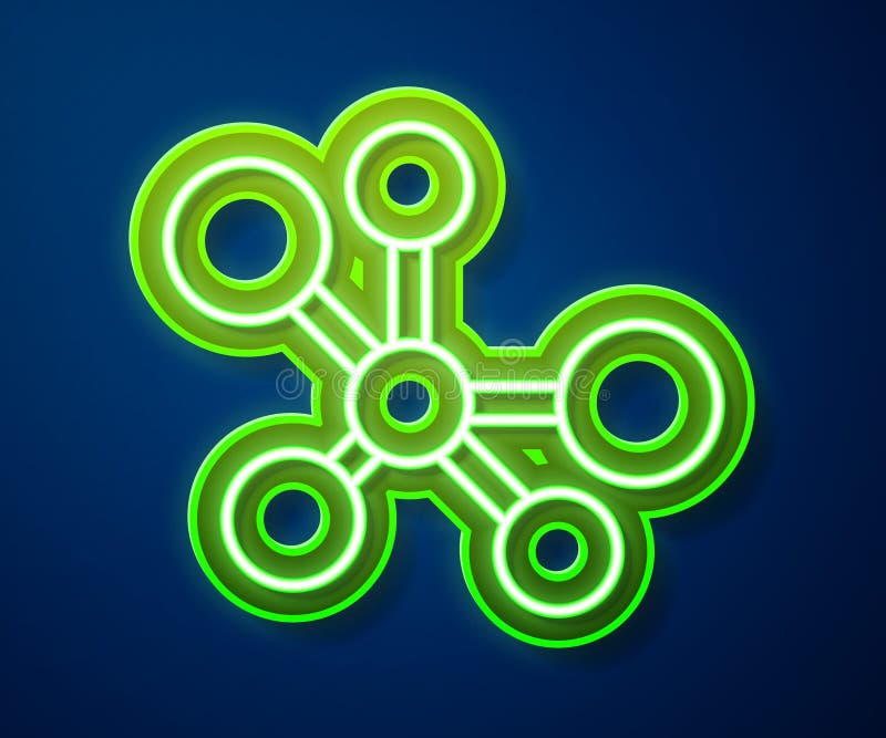 Glowing Neon Line Molecule Icon Isolated on Blue Background Stock ...