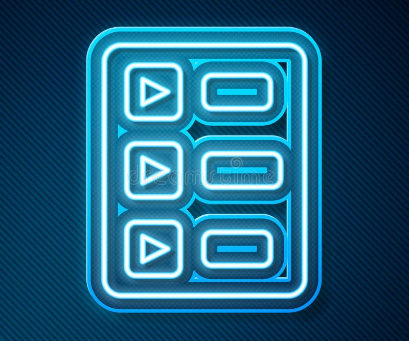 Glowing Neon Line Music Playlist Icon Isolated on Blue Background ...
