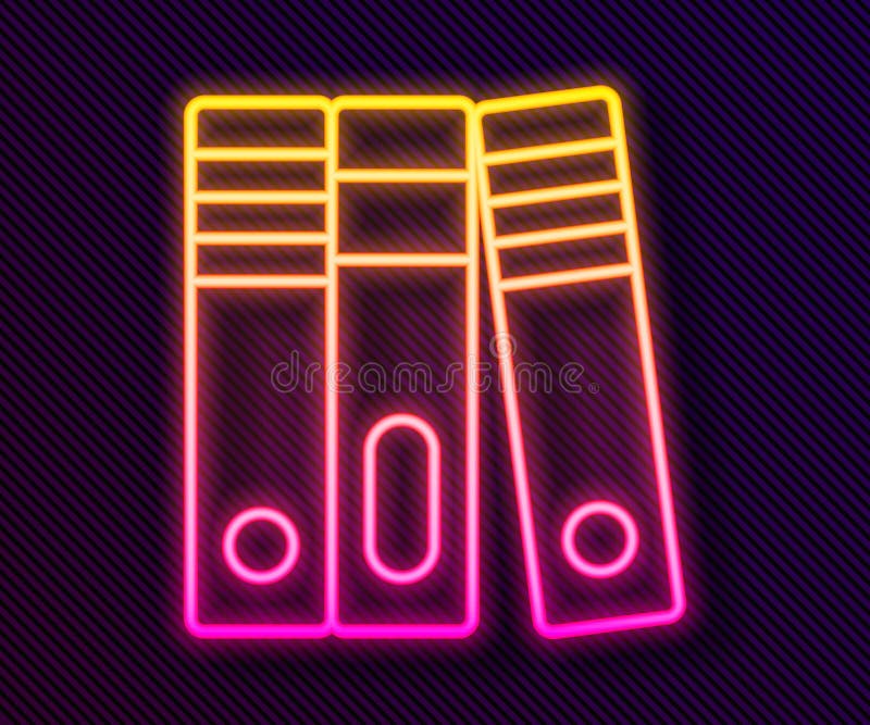 Glowing Neon Line Office Folders with Papers and Documents Icon ...