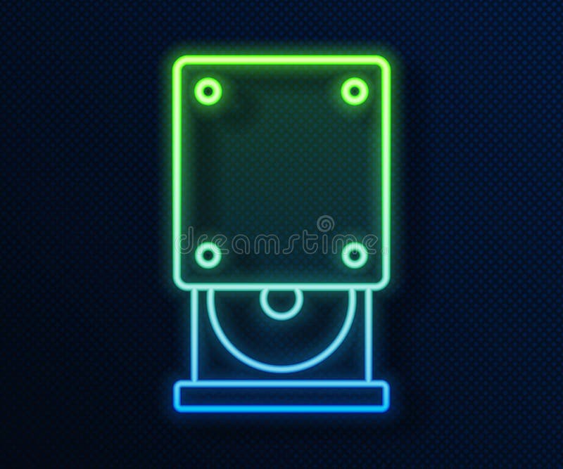 Glowing Neon Line Optical Disc Drive Icon Isolated on Blue Background ...