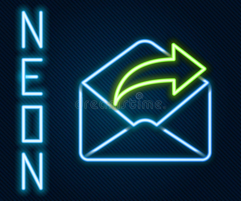 Glowing Neon Line Outgoing Mail Icon Isolated on Black Background ...