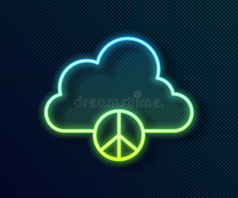 Glowing Neon Line Peace Cloud Icon Isolated on Black Background. Hippie ...
