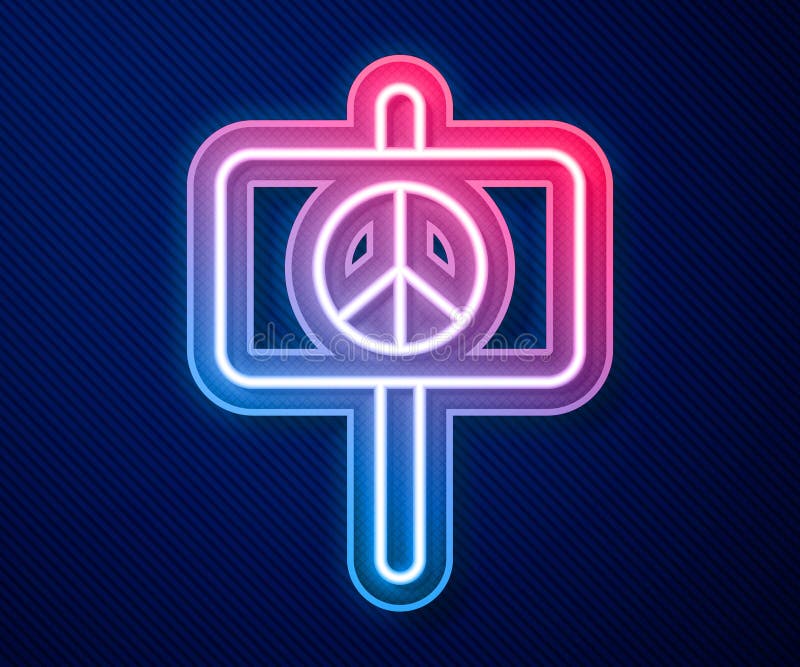 Glowing Neon Line Peace Icon Isolated on Blue Background. Hippie Symbol ...