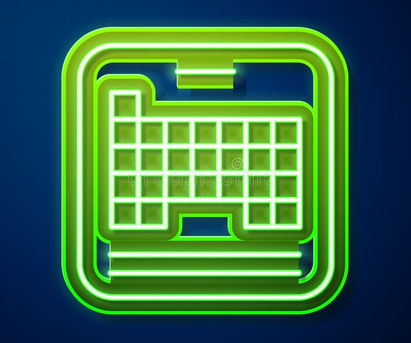 Glowing Neon Line Periodic Table of the Elements Icon Isolated on Blue ...