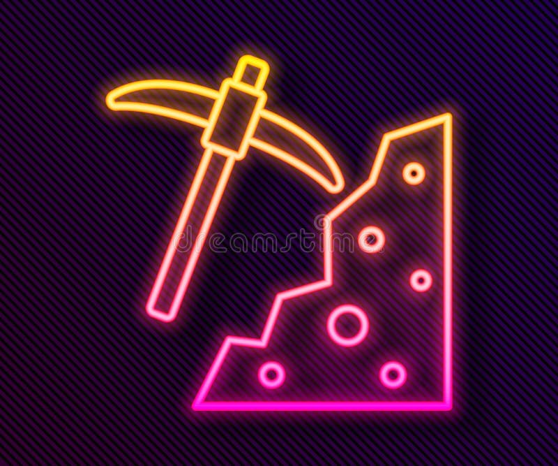 Glowing Neon Line Pickaxe Icon Isolated on Black Background. Vector ...