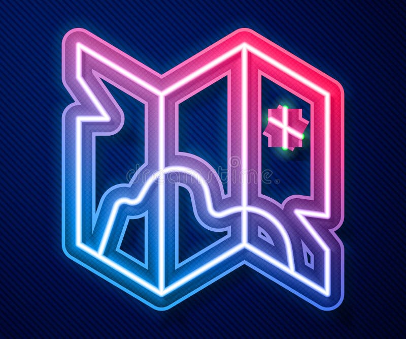 Glowing Neon Line Pirate Treasure Map Icon Isolated on Blue Background ...