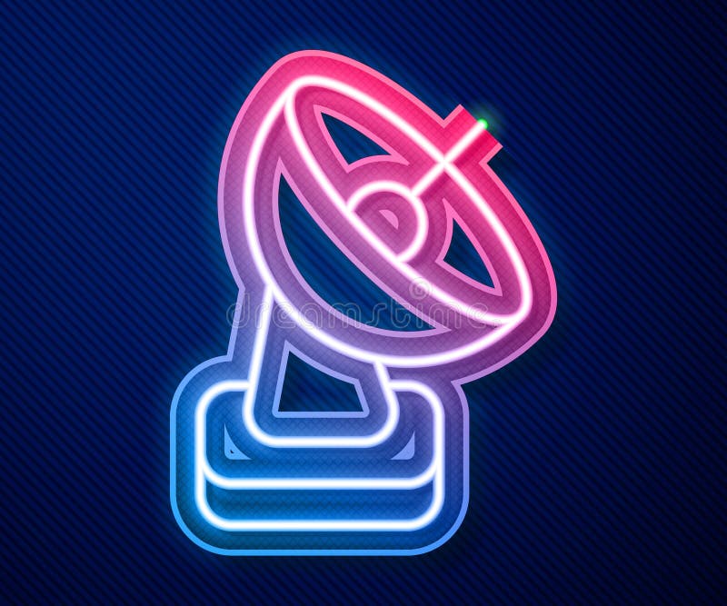Glowing Neon Line Radar Icon Isolated on Blue Background. Search System ...
