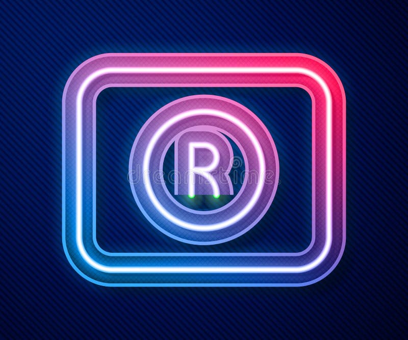Glowing Neon Line Record Button Icon Isolated on Blue Background. Rec ...