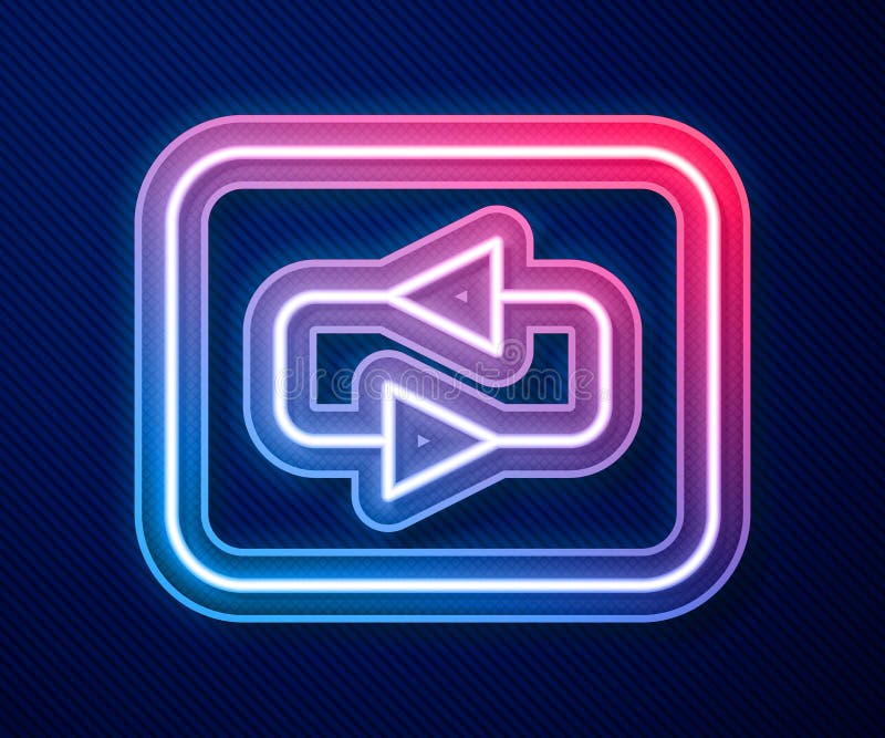 Glowing Neon Line Repeat Button Icon Isolated on Blue Background ...