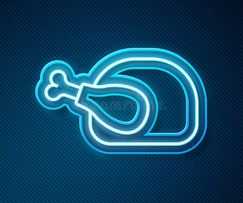 Glowing Neon Line Roasted Turkey or Chicken Icon Isolated on Blue ...