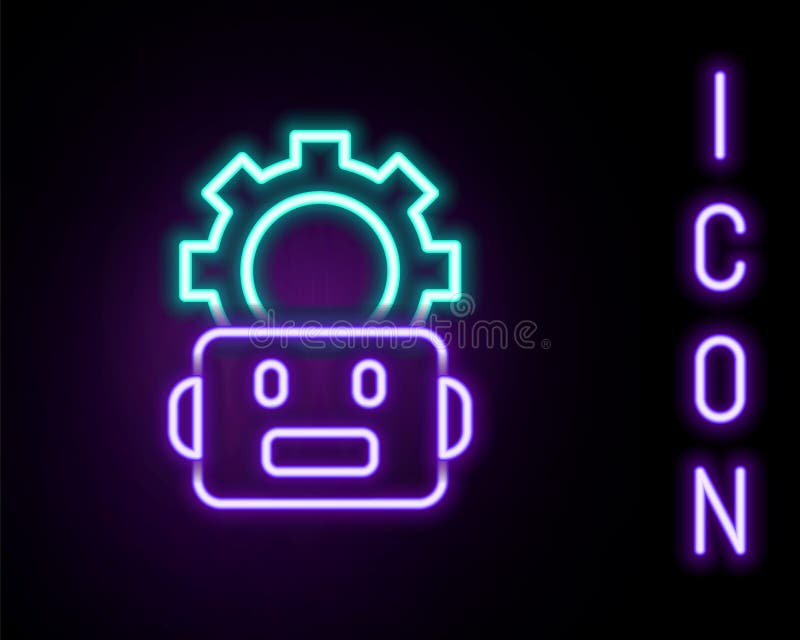 Glowing Neon Line Robot Setting Icon Isolated on Black Background ... Glowing Neon Line Robot Setting Icon Isolated on Black Background ...