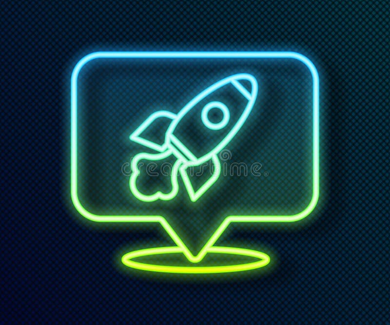 Glowing Neon Line Rocket Ship Icon Isolated on Black Background. Space ...