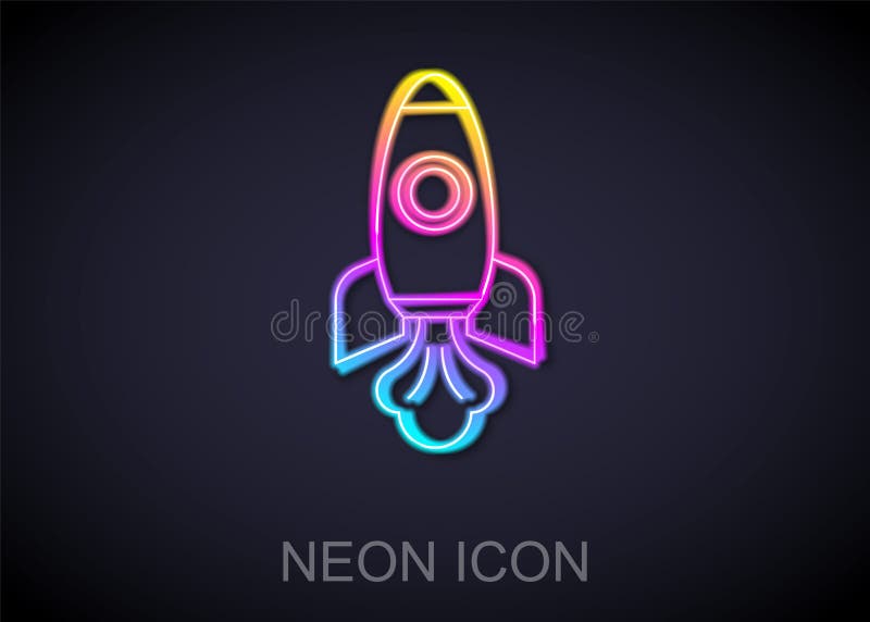 Glowing Neon Line Rocket Ship Icon Isolated on Black Background. Space ...