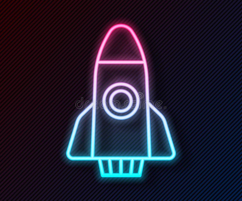 Glowing Neon Line Rocket Ship Icon Isolated on Black Background. Space ...