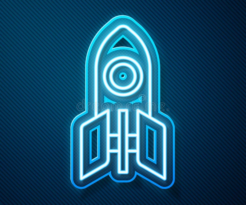Glowing Neon Line Rocket Ship Icon Isolated on Blue Background. Space ...