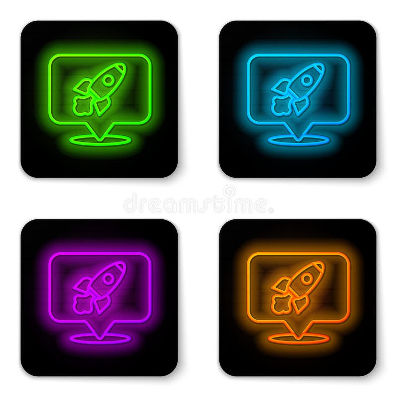 Glowing Neon Line Rocket Ship Icon Isolated on White Background. Space ...