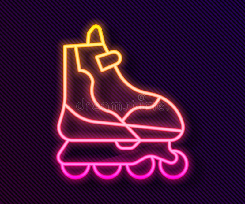Glowing Neon Line Roller Skate Icon Isolated on Black Background ...