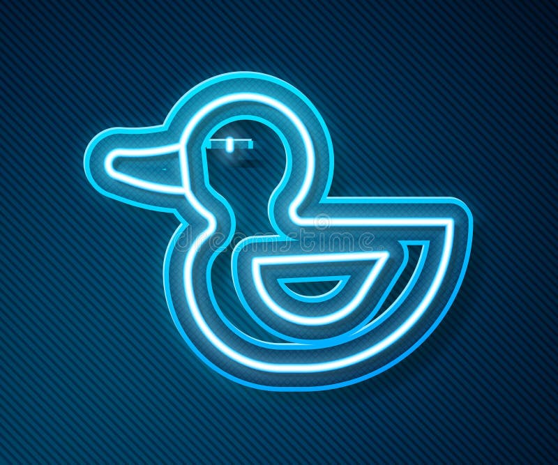 Glowing Neon Line Rubber Duck Icon Isolated on Blue Background. Vector ...