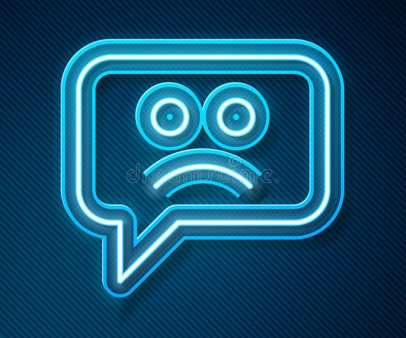 Glowing Neon Line Sad Smile Icon Isolated on Blue Background. Emoticon ...