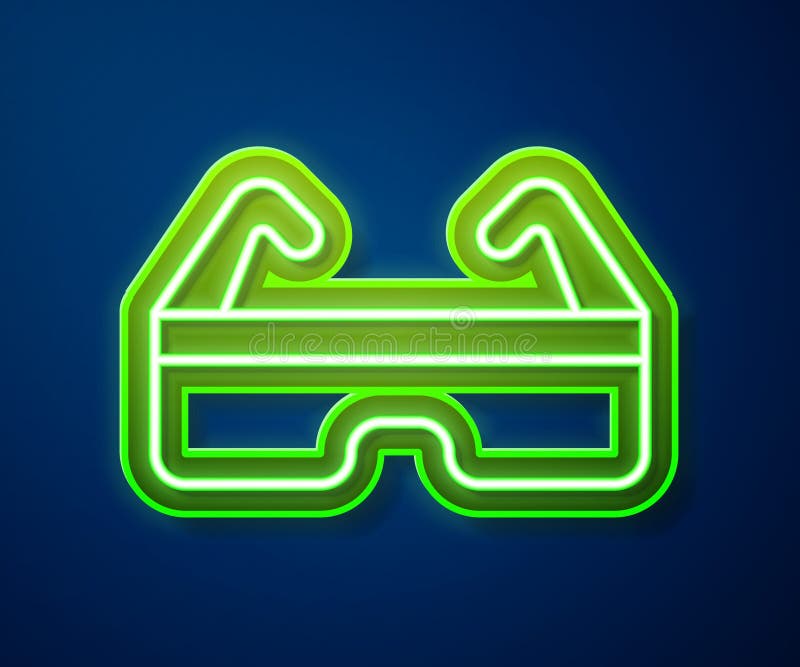 Glowing Neon Line Safety Goggle Glasses Icon Isolated on Blue ...