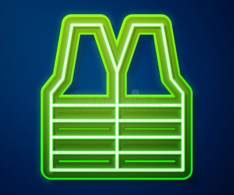 Glowing Neon Line Safety Vest Icon Isolated on Blue Background. Vector ...
