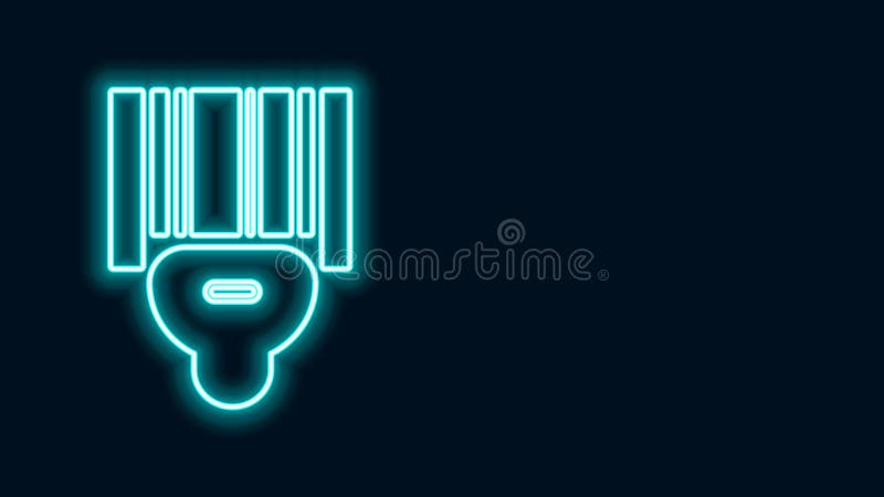 Glowing Neon Line Scanner Scanning Bar Code Icon Isolated on Black ...