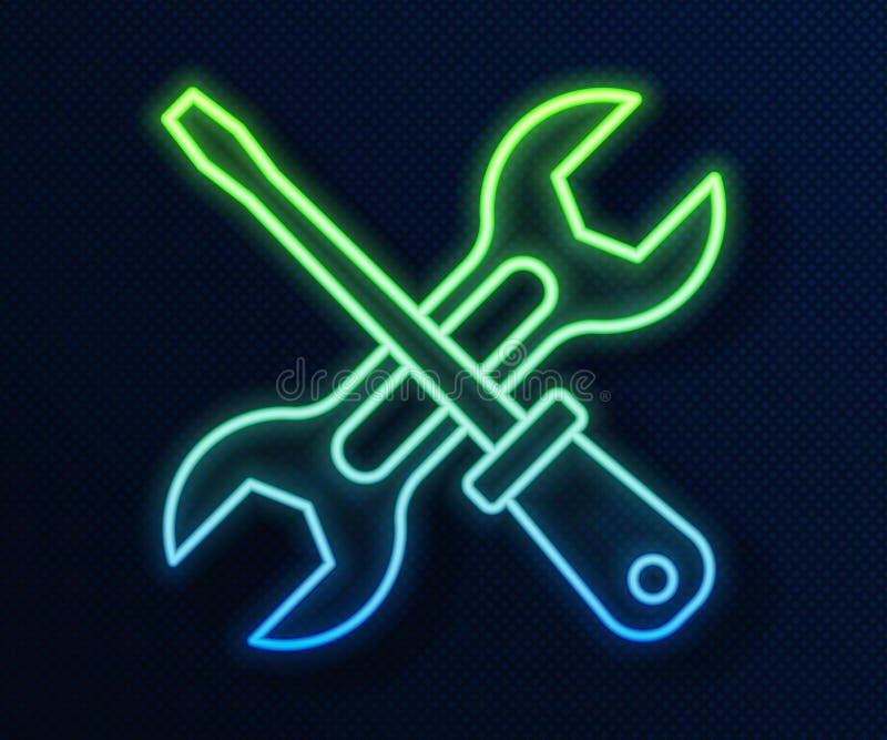 Glowing Neon Line Screwdriver and Wrench Spanner Tools Icon Isolated on ...