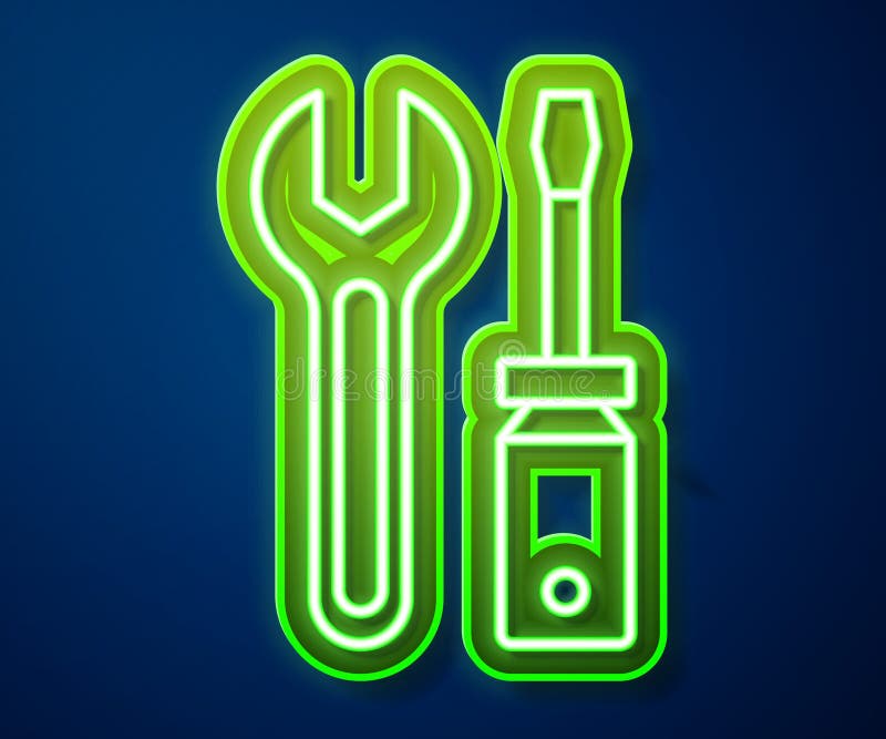 Glowing Neon Line Screwdriver and Wrench Spanner Tools Icon Isolated on ...