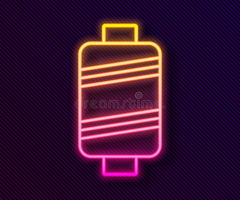 Glowing Neon Line Sewing Thread on Spool Icon Isolated on Black ...