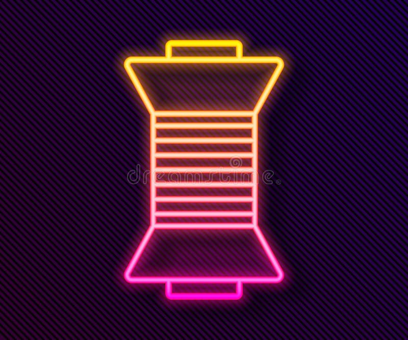Glowing Neon Line Sewing Thread on Spool Icon Isolated on Black ...
